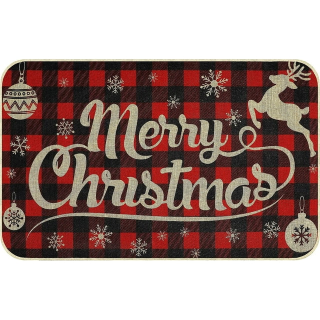 Christmas Door Mat Merry Christmas Plaid Mat Non-Slip and Washable ...