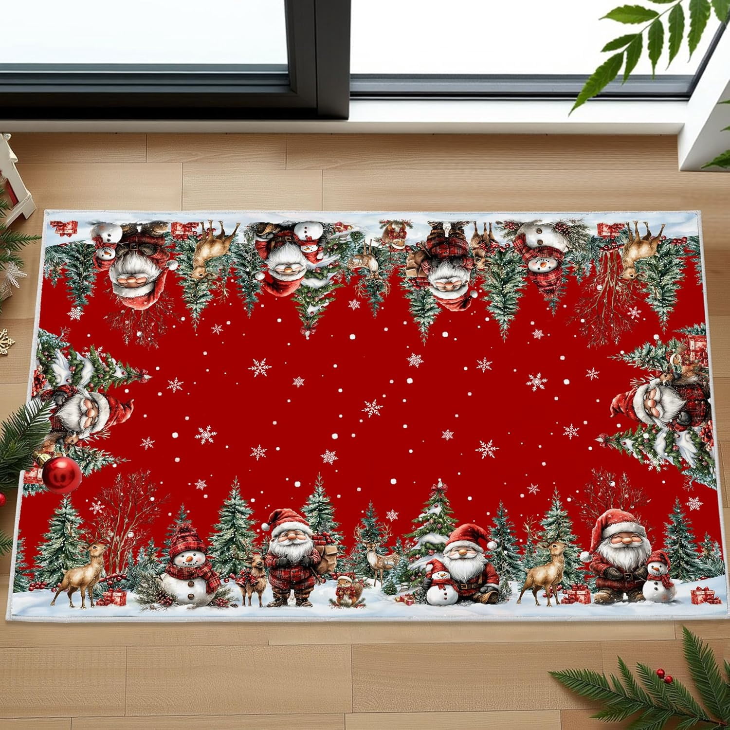 Christmas Door Mat, Santa and Snowman Red Rugs - Xmas Washable Non Slip ...