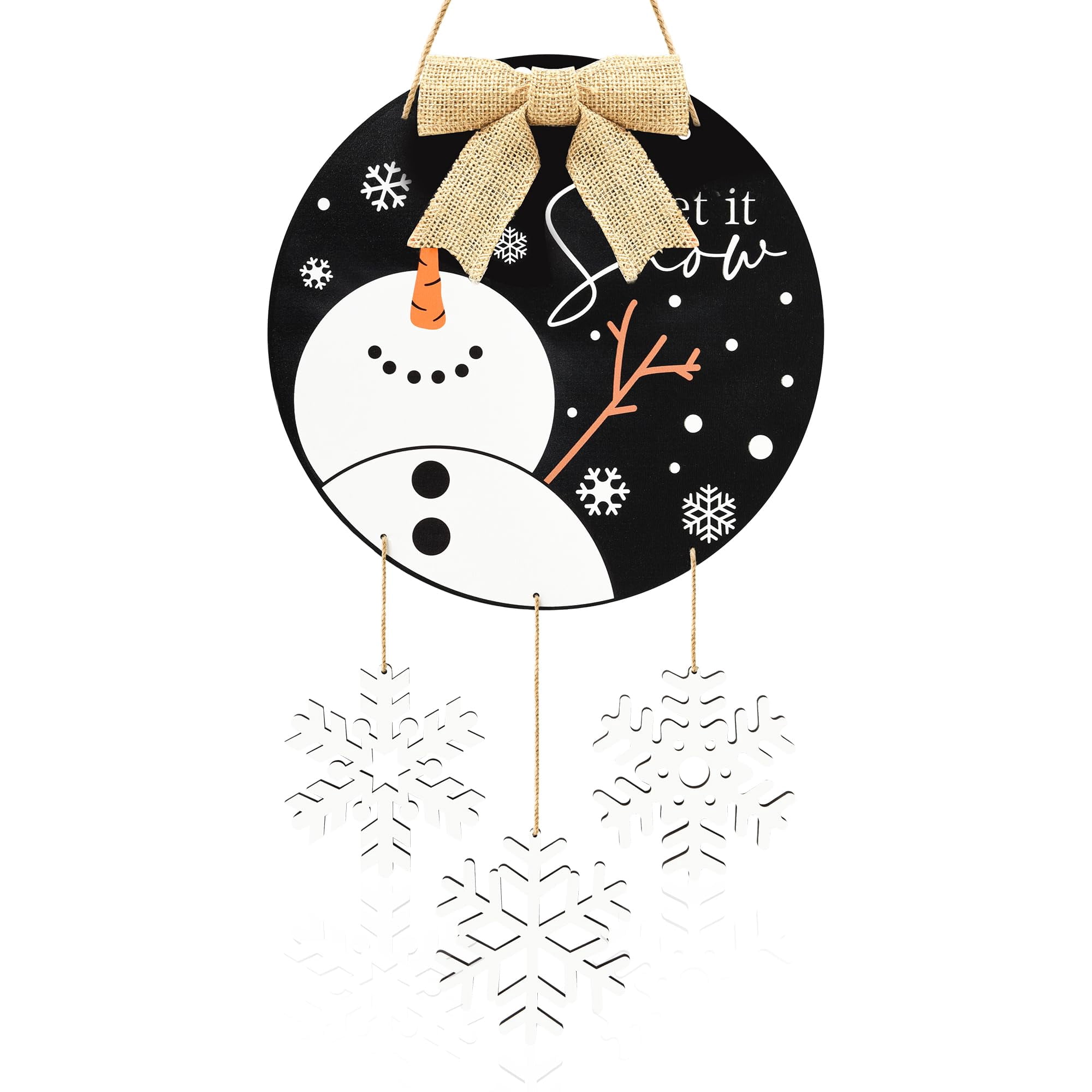 Christmas Door Sign Let It Snow Front Door Decor Snowman and Snowflakes ...