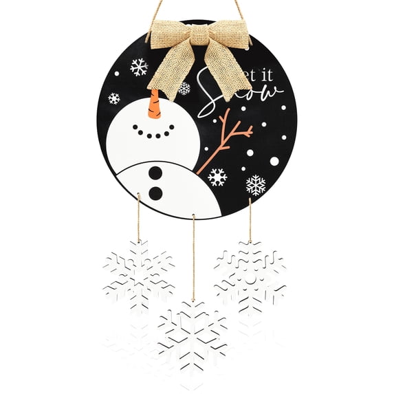 Christmas Door Sign Let It Snow Front Door Decor Snowman and Snowflakes ...