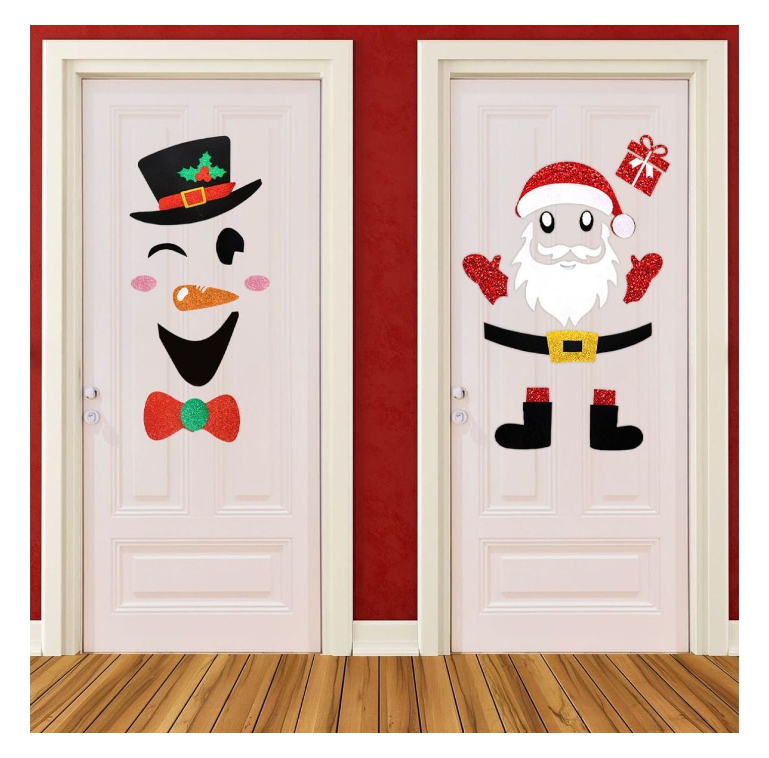 Christmas Door Stickers - Snowman & Santa Claus Felt Decals - Holiday ...