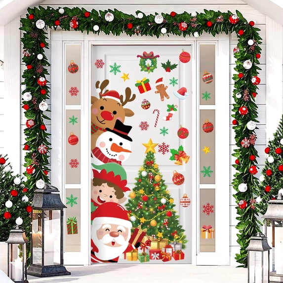 Christmas Door Stickers, Tree Santa Claus Elk Snowman Door Decals ...