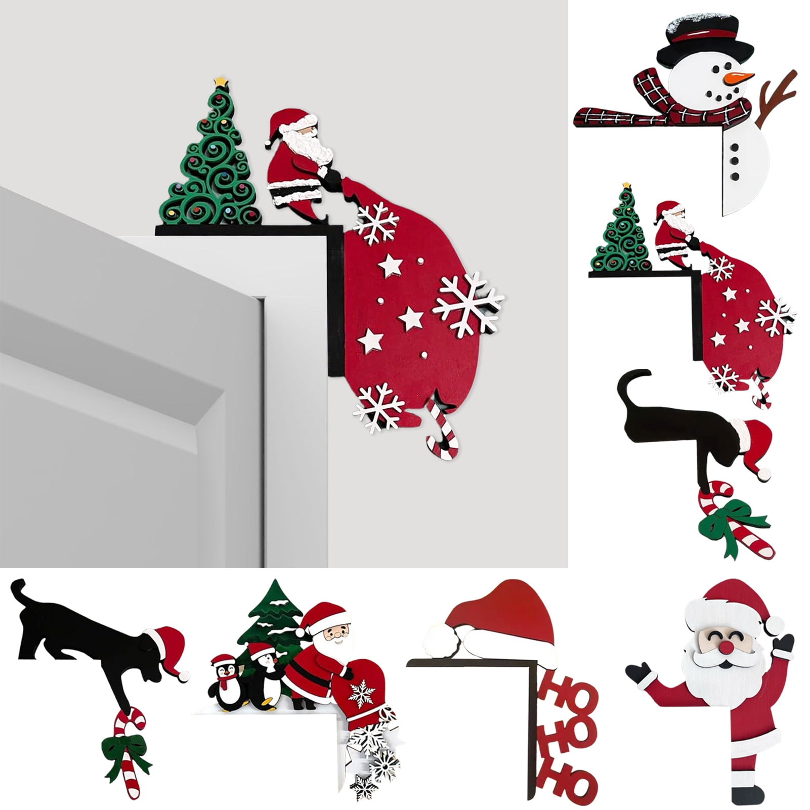 Christmas Door Topper Holiday Home Decor Wooden Santa Claus Snowman ...