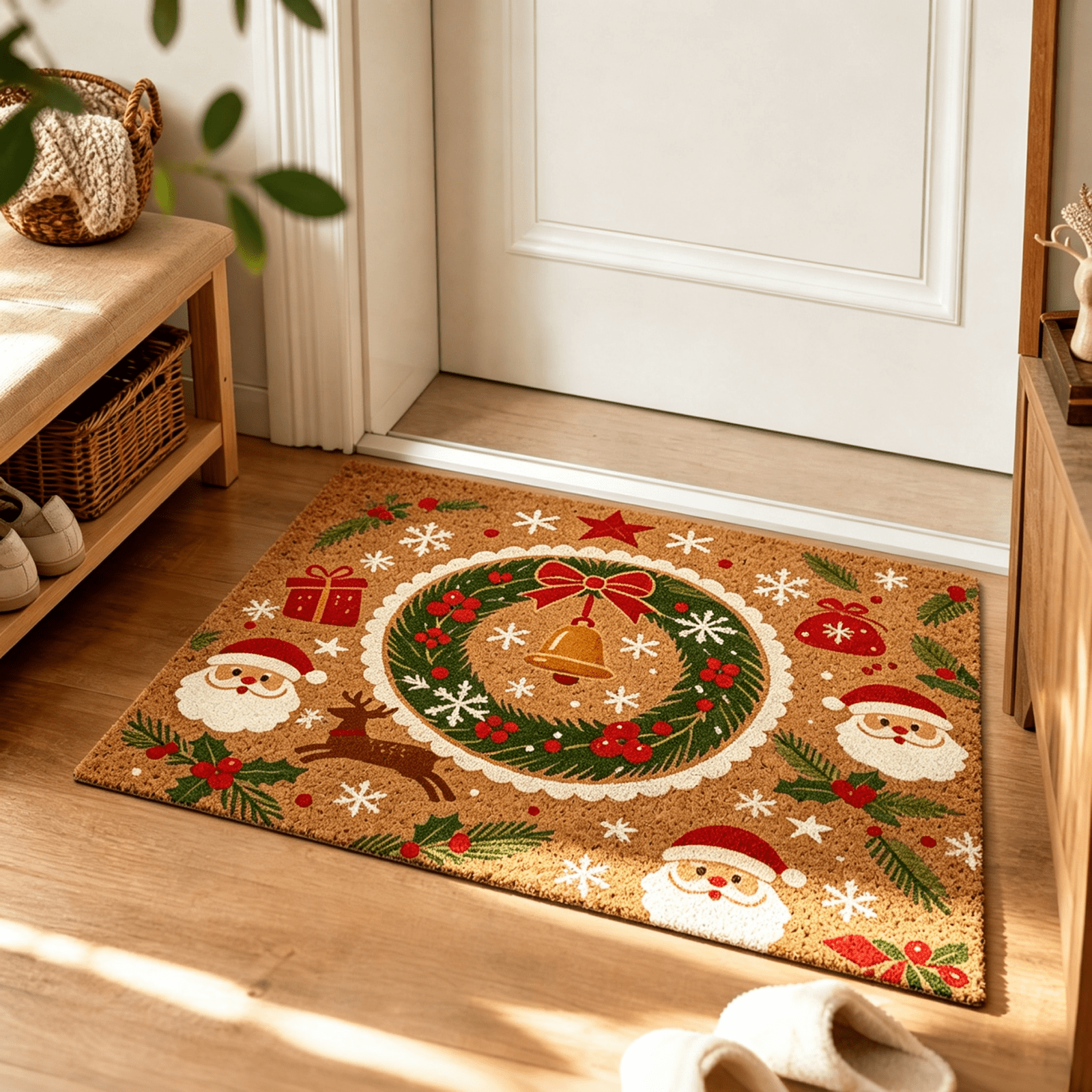 Christmas Doormat Coir Entryway Rug, Anti-Slip Dirt Scraper Mat for ...