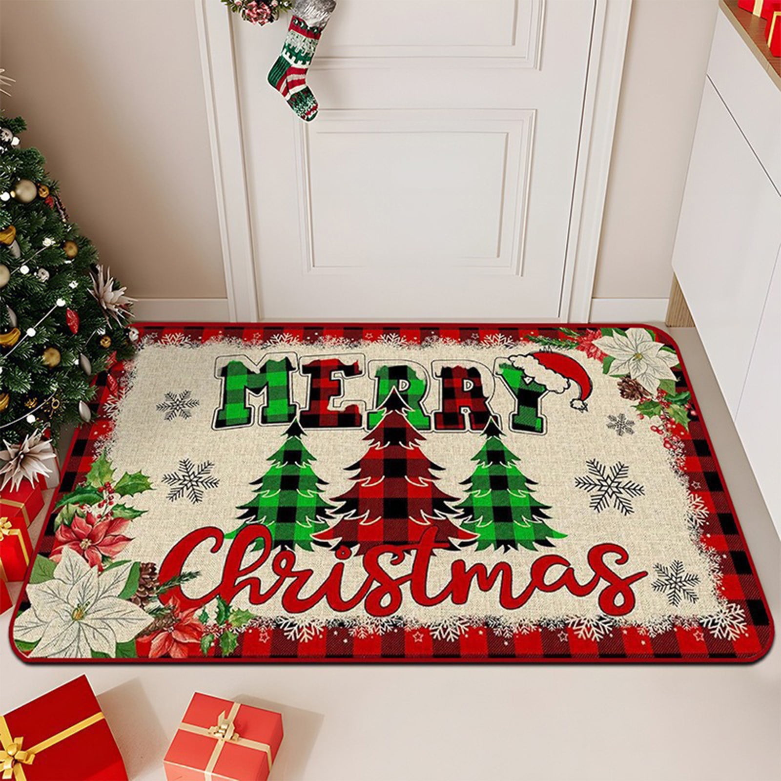Christmas Doormat Gnome Truck Print - 24x16in Fabric Winter Entryway Mat, Festive Non-Slip Door ...