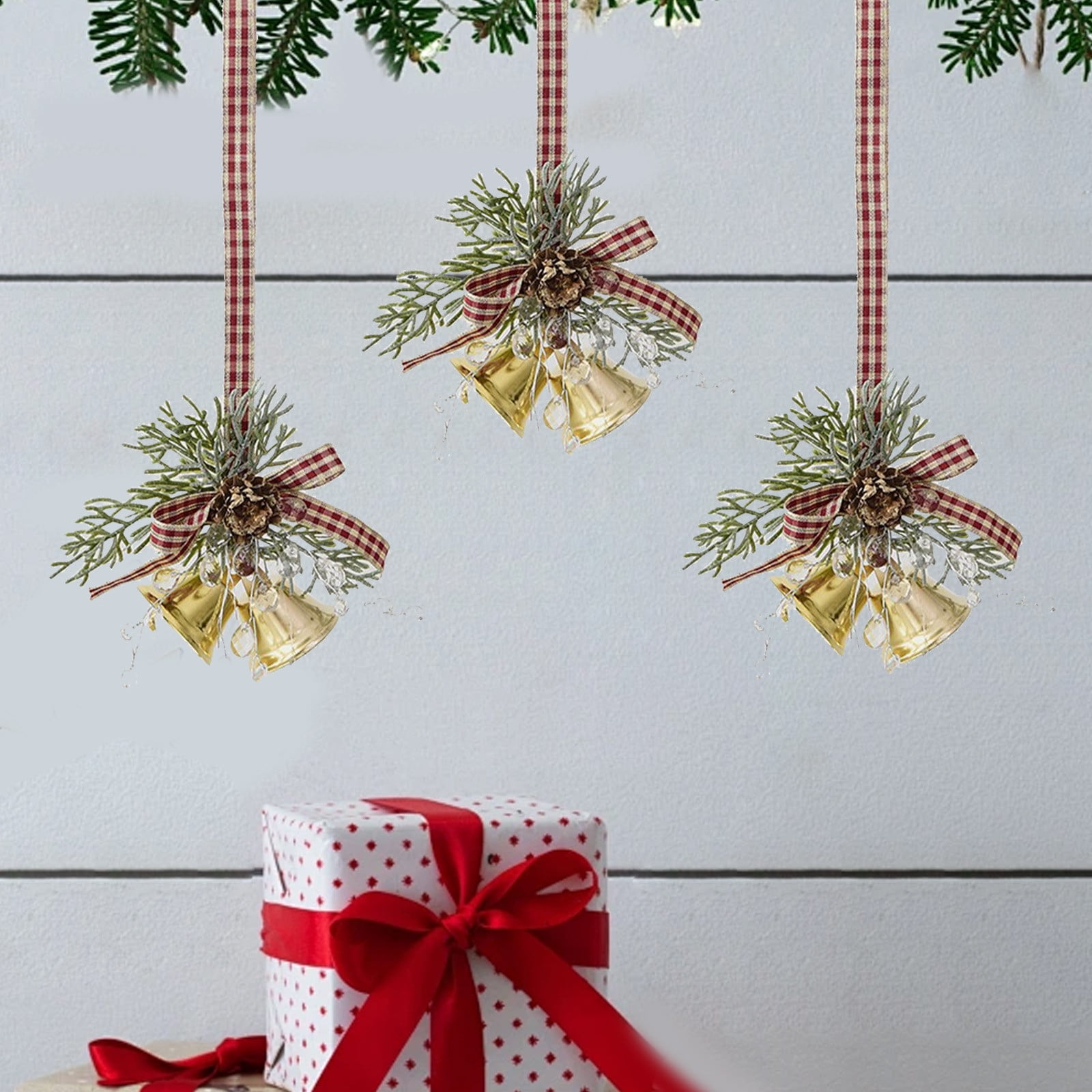 Christmas Double Bells Bow Decor,Christmas Pines Needles Decor ...