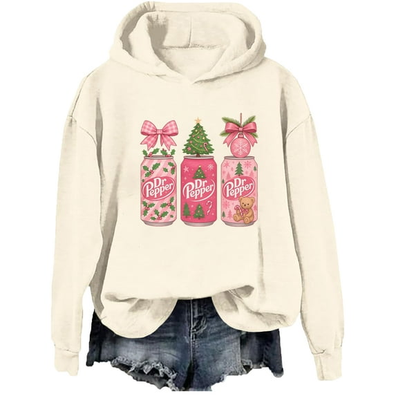 Christmas Dr Pepper Hoodie Pink Bow Festive Holiday Sweatshirt Coquette ...
