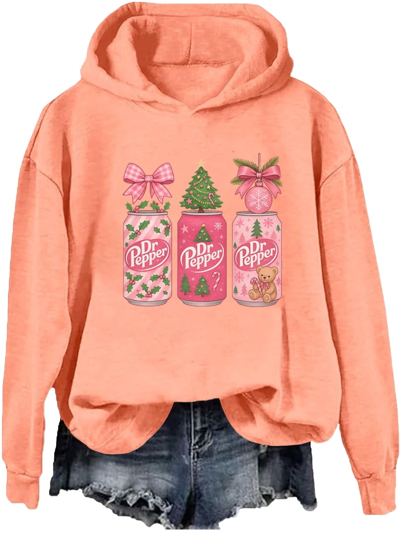Christmas Dr Pepper Hoodie Pink Bow Festive Holiday Sweatshirt Coquette Bow Coke Shirt - Walmart.com