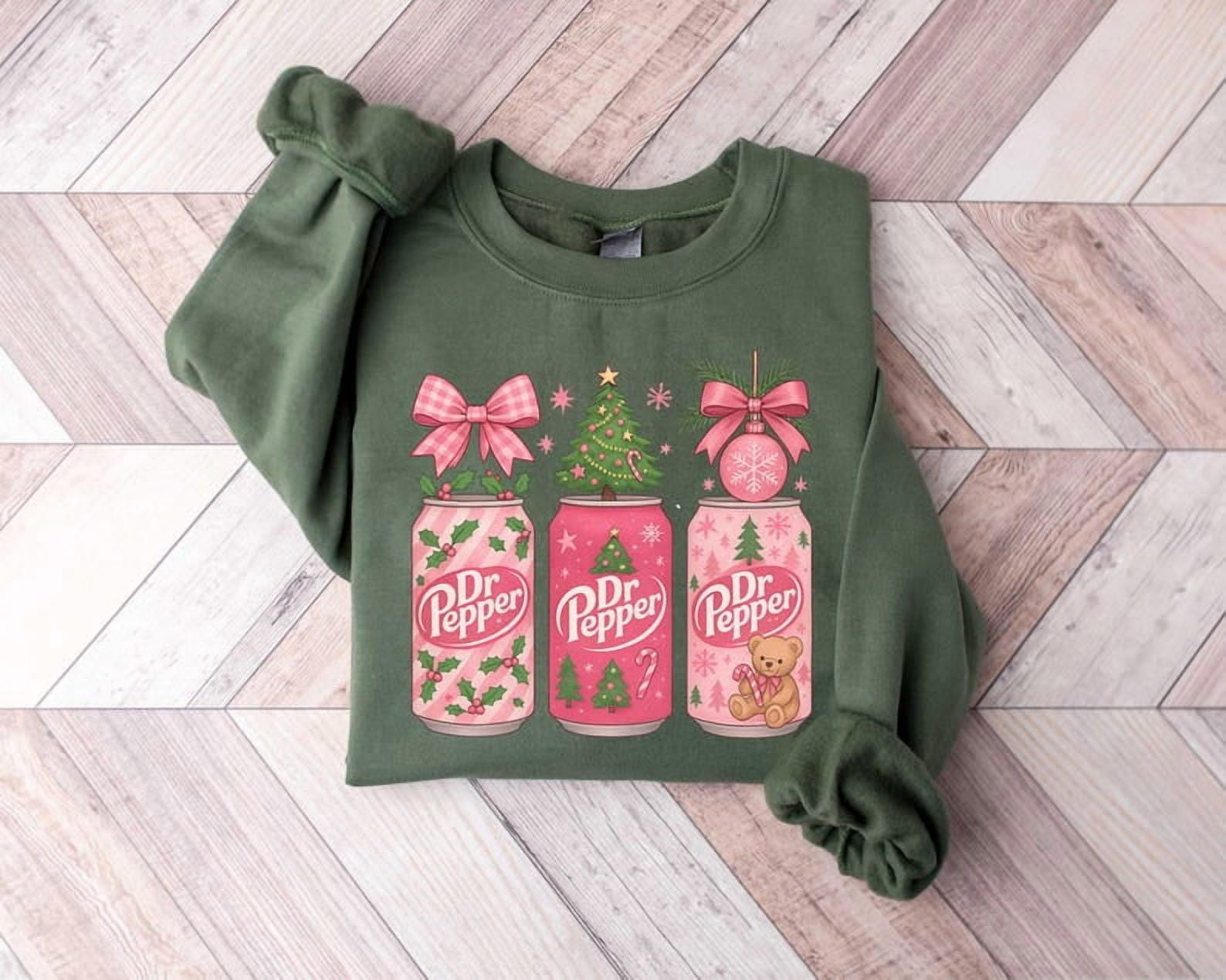 Christmas Dr Pepper Sweatshirt, Pink Bow Festive Holiday Hoodie, Trendy ...