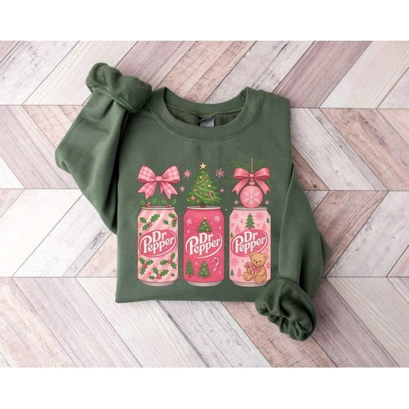 Christmas Dr Pepper Sweatshirt, Pink Bow Festive Holiday Hoodie, Trendy ...