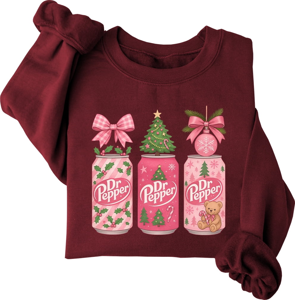 Christmas Dr Pepper Sweatshirt Pink Bow Festive Holiday Shirt Coquette ...