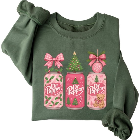 Christmas Dr Pepper Sweatshirt Pink Bow Festive Holiday Shirt Coquette ...
