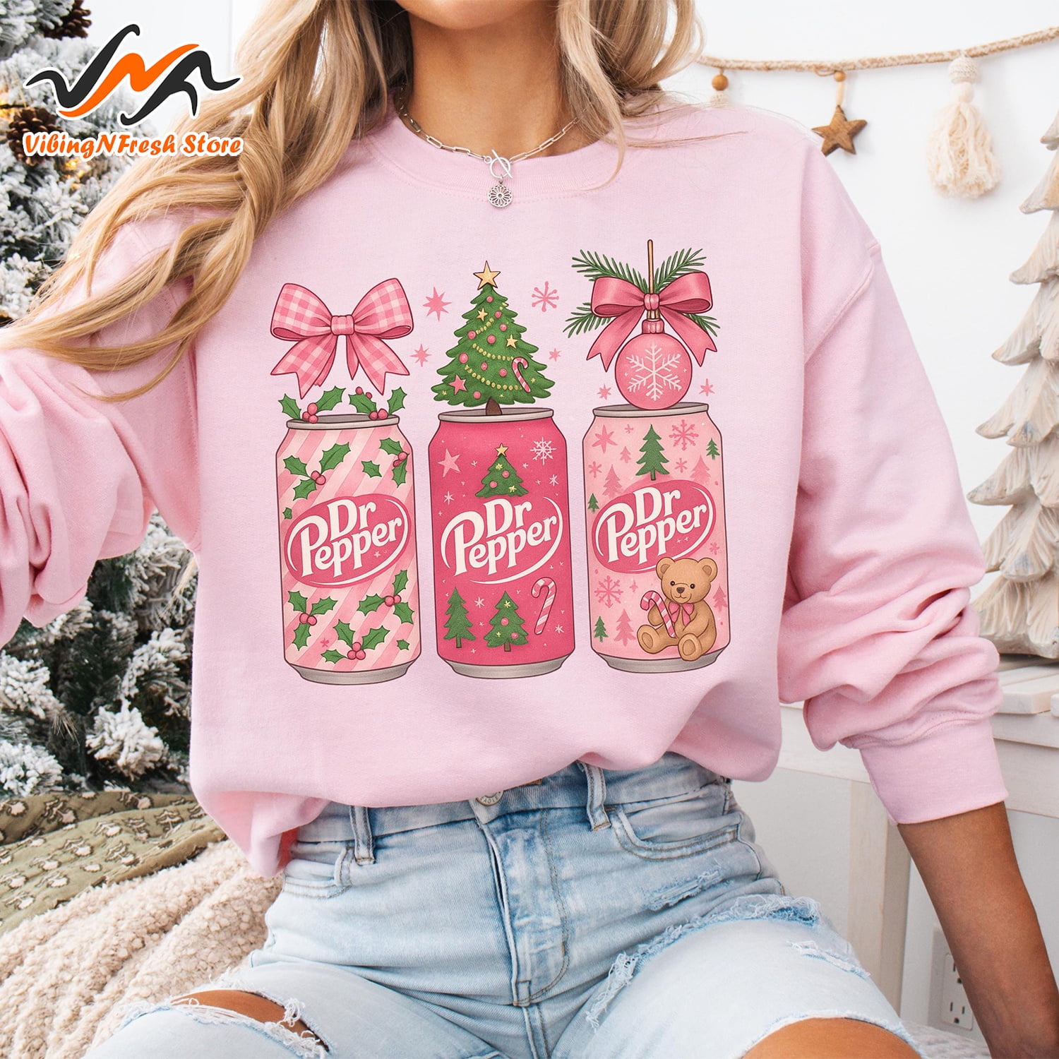 Christmas Dr Pepper Sweatshirt, Pink Bow Festive Holiday Tee ...