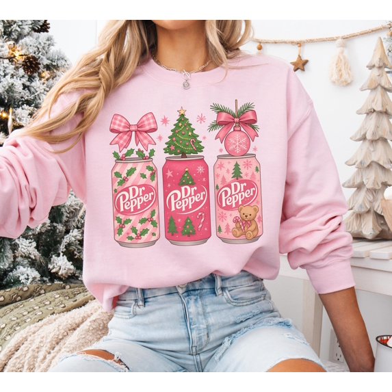 Christmas Dr Pepper Sweatshirt, Pink Bow Festive Holiday Tee - Walmart.com
