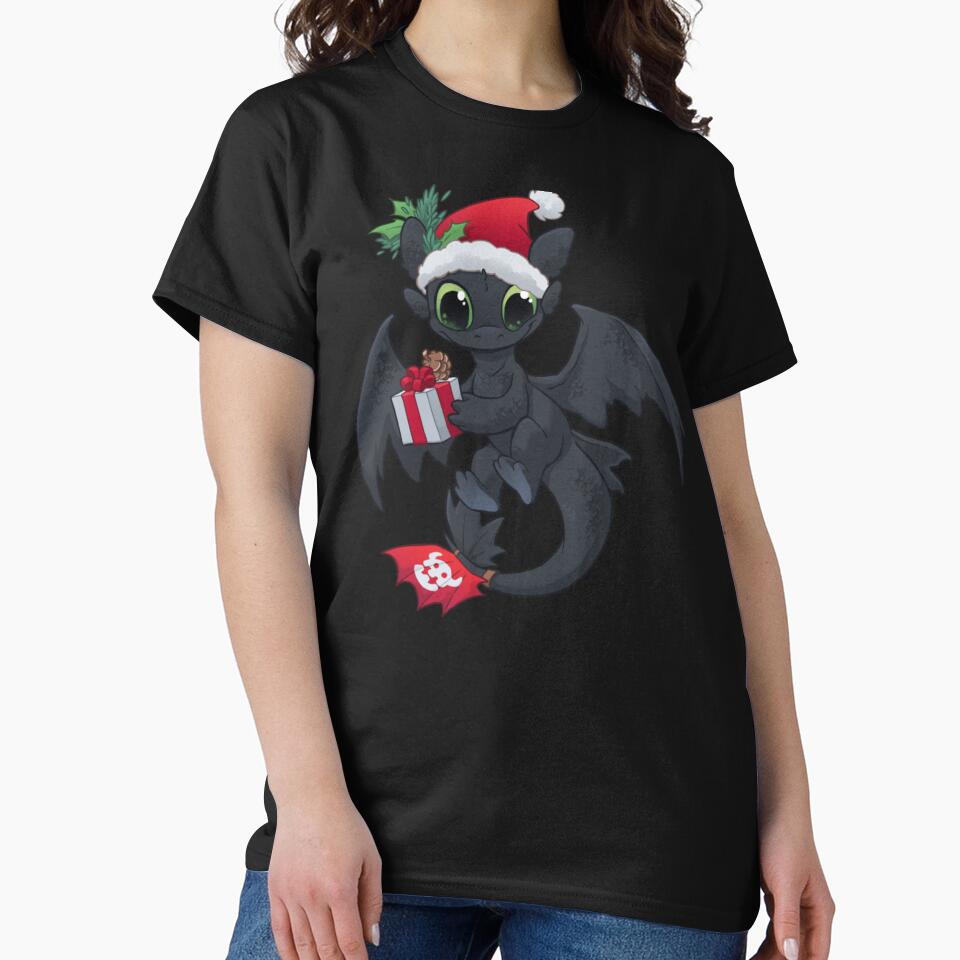 Christmas Dragon With A St. Nick Hat And A Present Funny Mythical ...