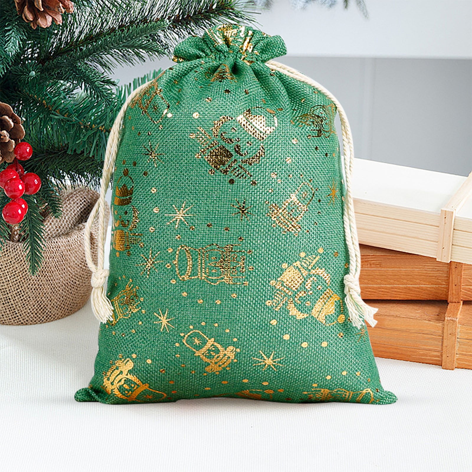 Christmas Drawstring Bags Bulk Large Xmas Gild Drawstring Cloth Gift ...