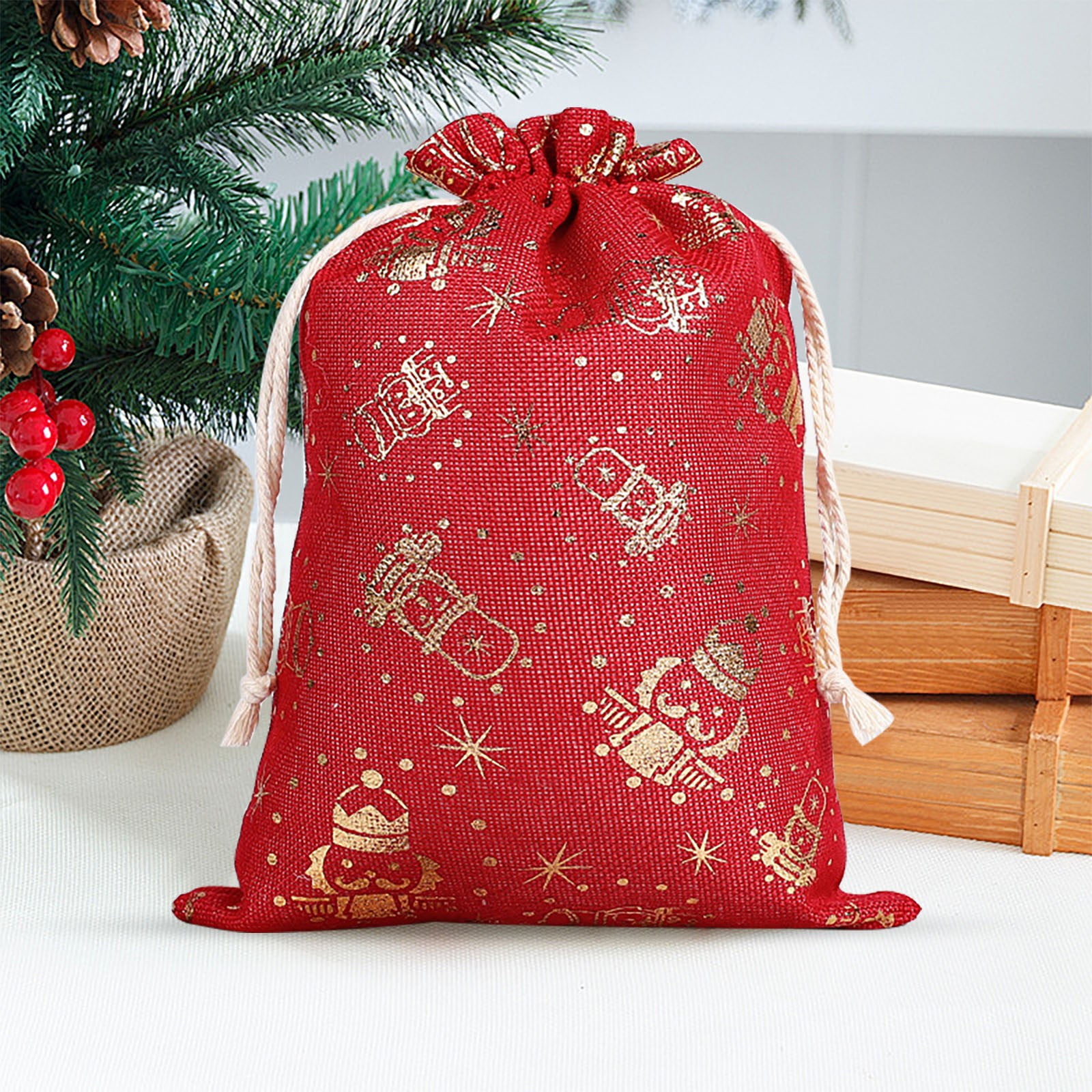 Christmas Drawstring Bags Bulk Large Xmas Gild Drawstring Cloth Gift ...