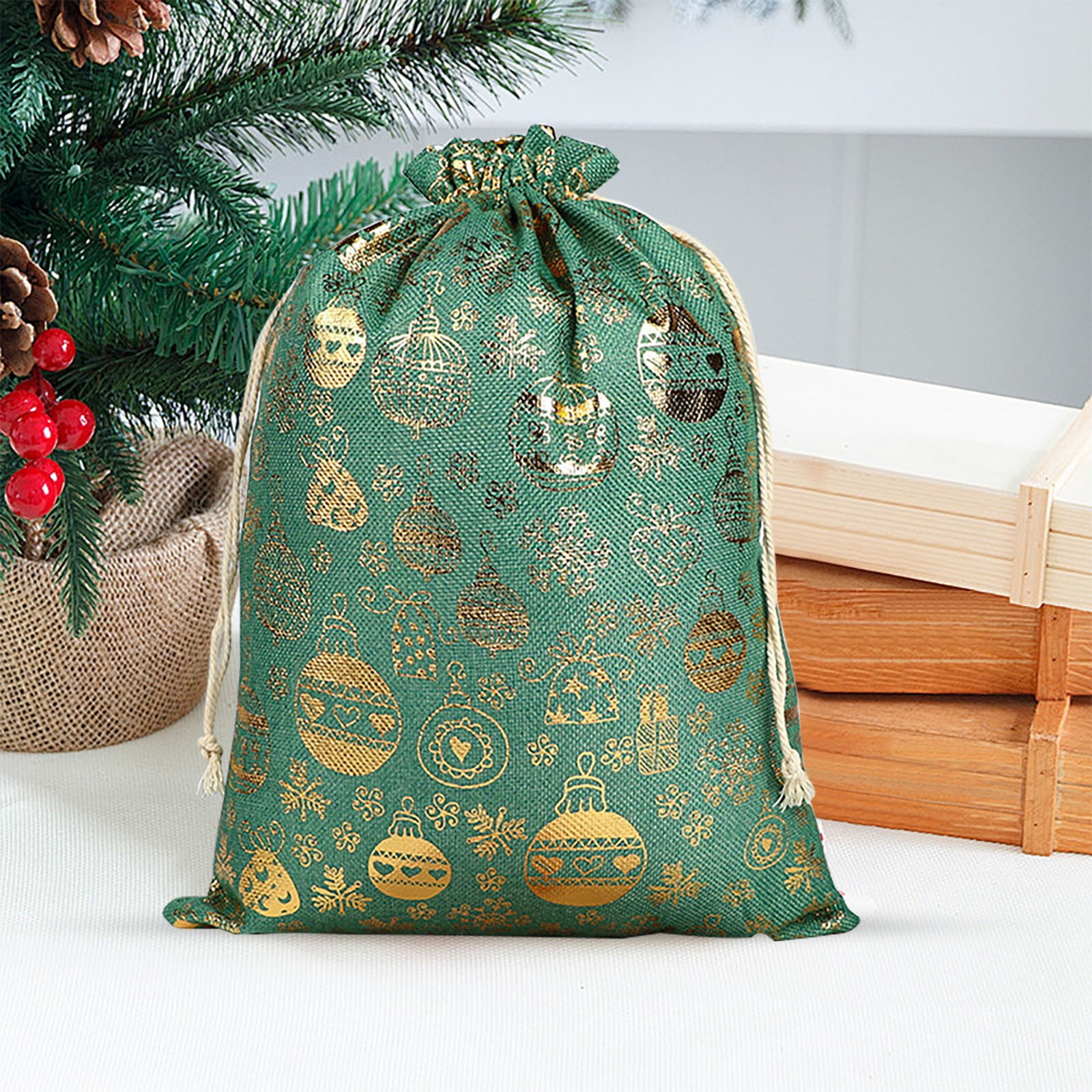 Christmas Drawstring Bags Bulk Large Xmas Gild Drawstring Cloth Gift ...