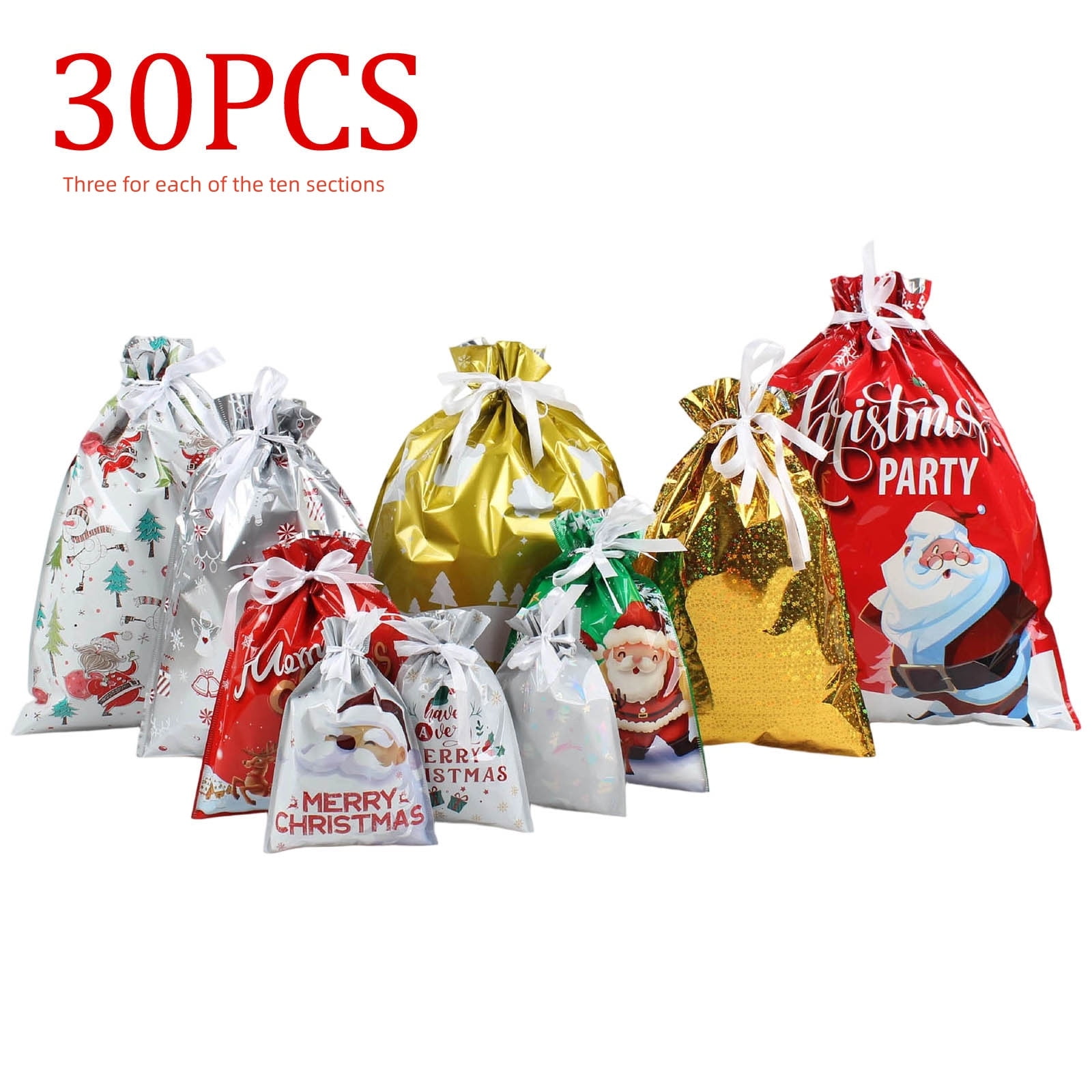 Christmas Drawstring Gift Bag Set Reusable Holiday Present Bags with ...