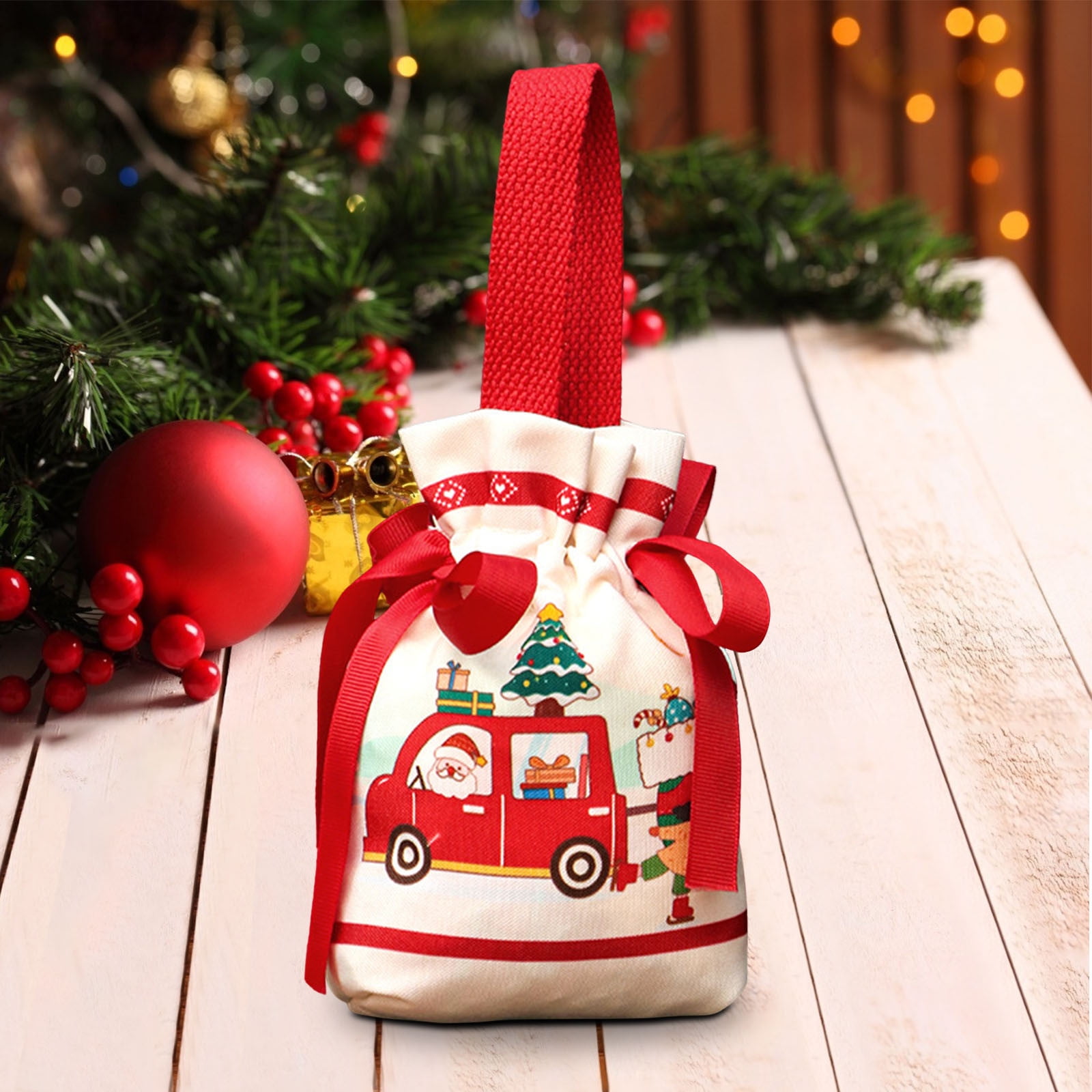 Christmas Drawstring Gift Bags, Fabric Burlap Treat Bags for Holiday ...