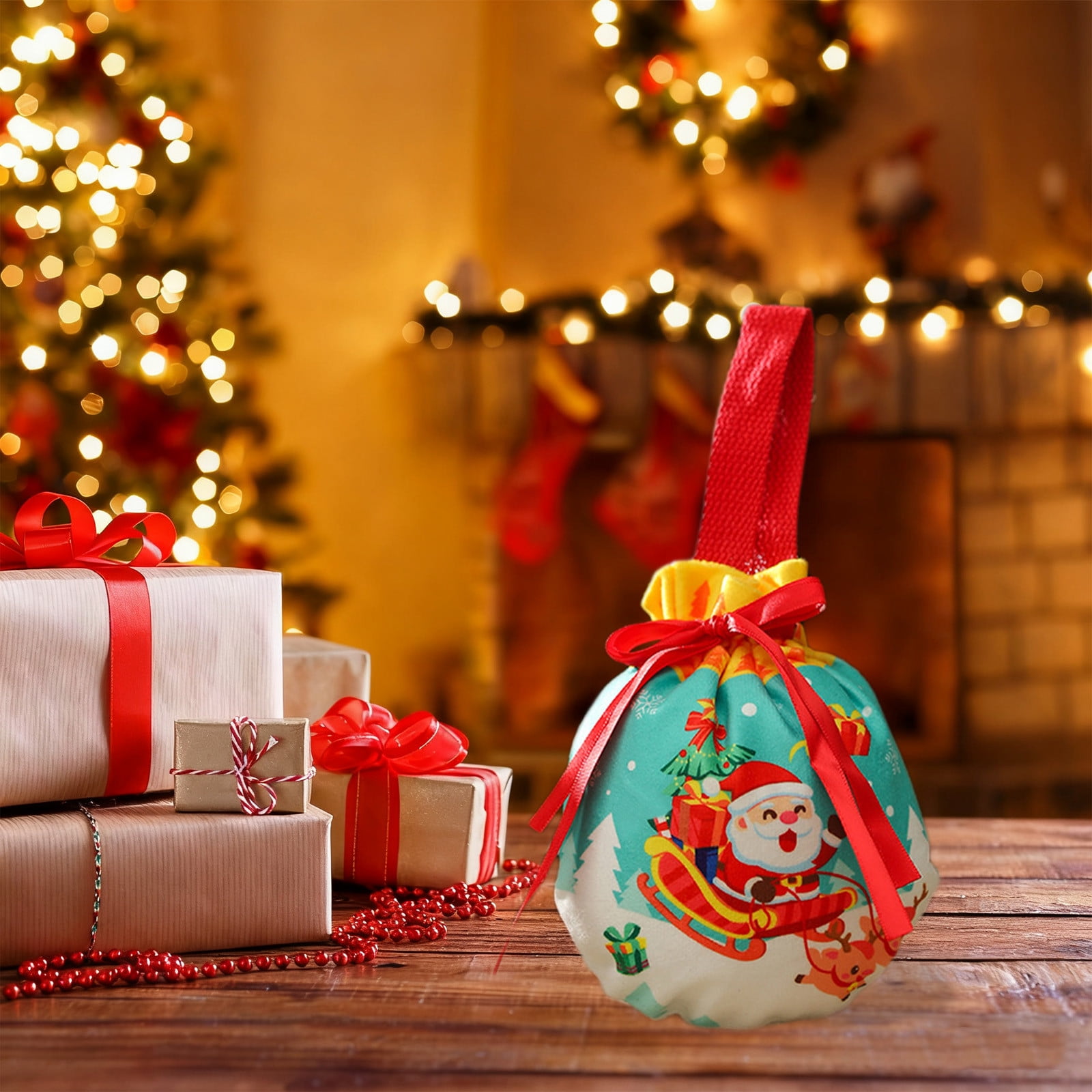 Christmas Drawstring Gift Bags - Red and Green Candy Xmas Gift Bags ...