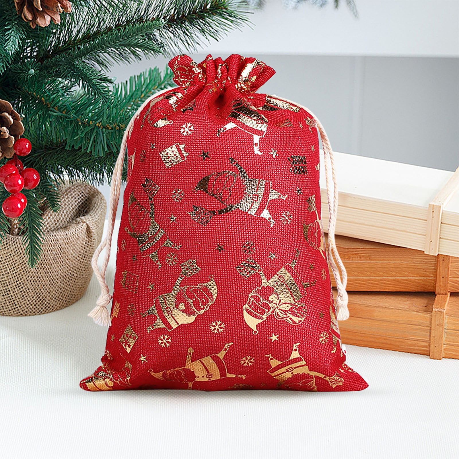 Christmas Drawstring Gift Bags, Reusable Candy Gift Bag, Stand Up Gift ...