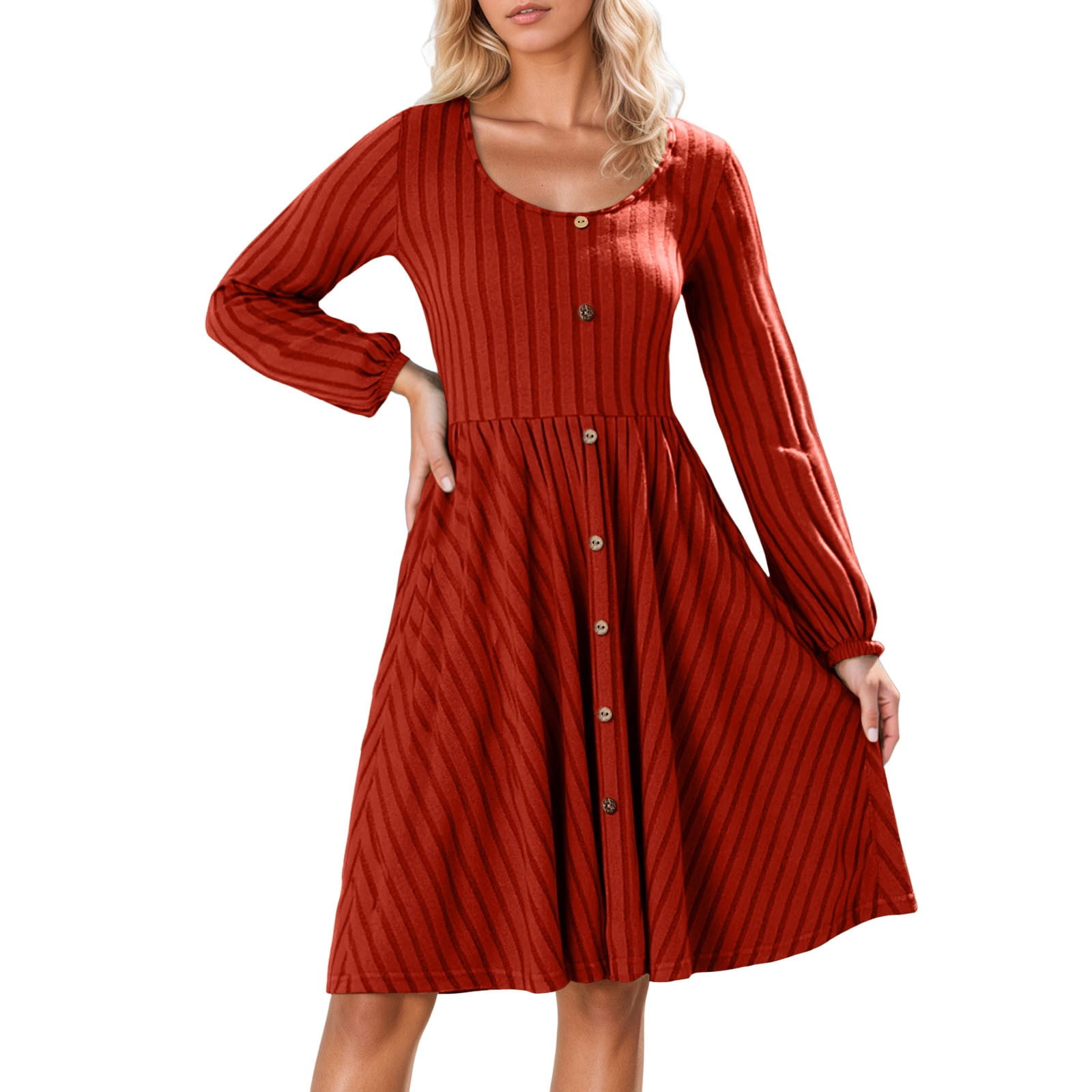 Christmas Dress Women Crew Neck Womens Long Sleeve Dresses Women's Red ...