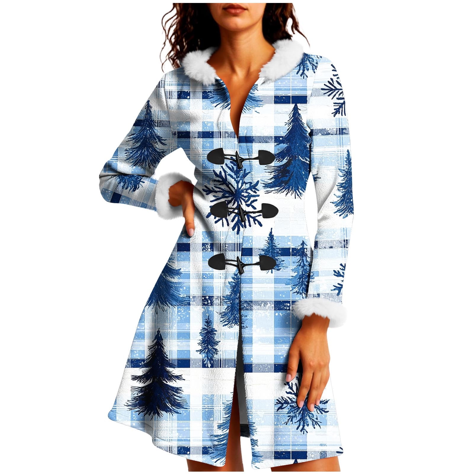 Christmas Dresses Coats Womens Fleece Lined Sherpa Flannel Hooded ...