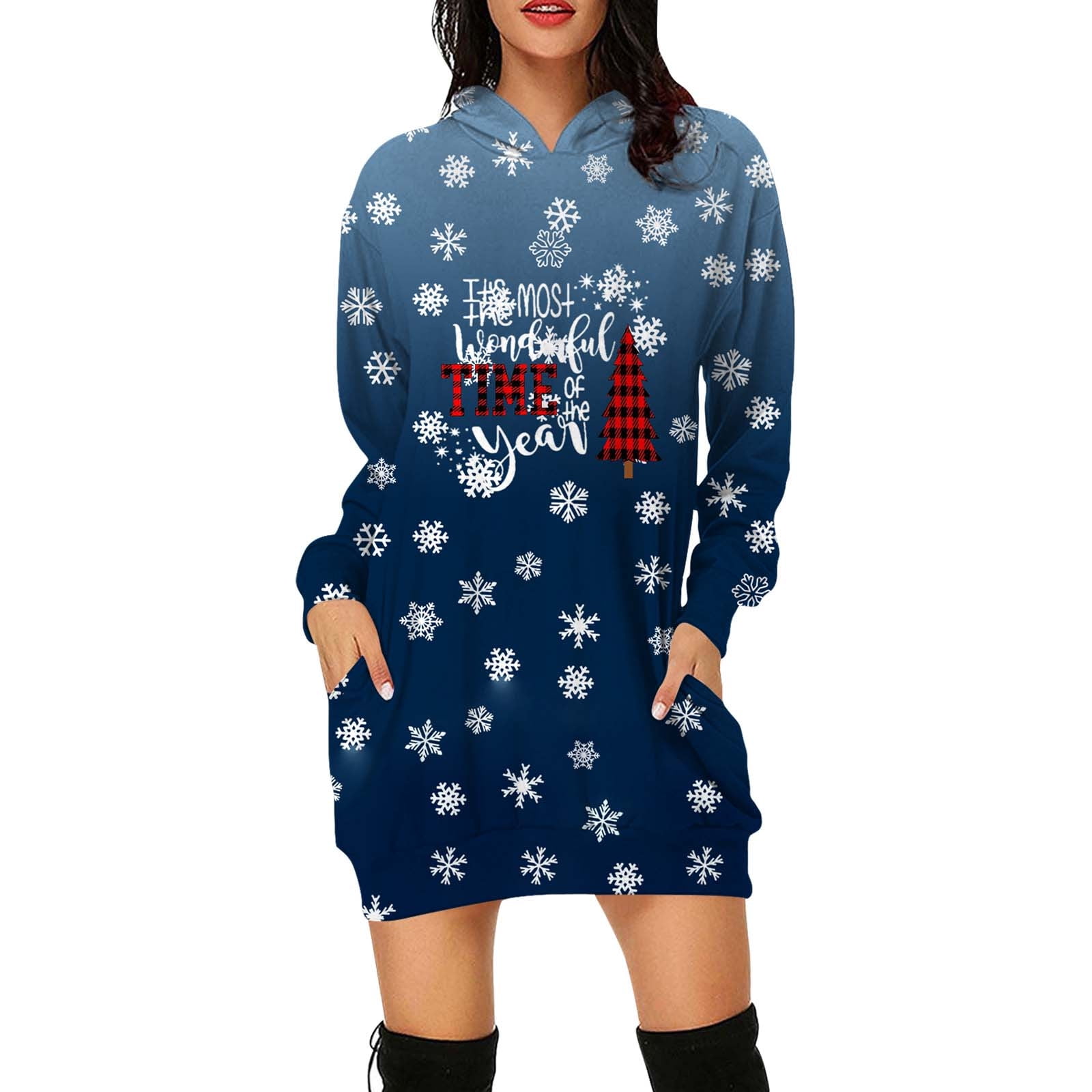 Christmas Dresses For Women Casual Print Pullover Hooded Sweatshirt ...