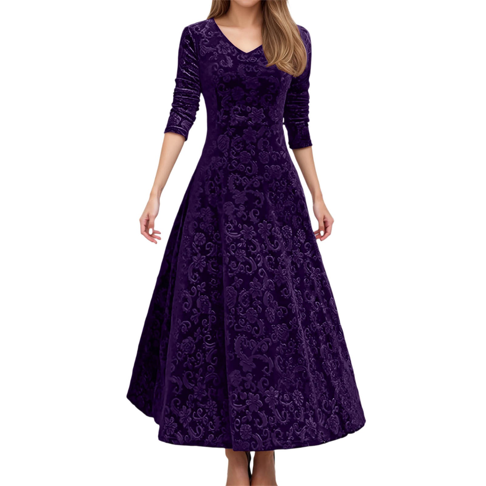 Christmas Dresses For Women Elegant Velvet Casual Long Sleeve V neck ...