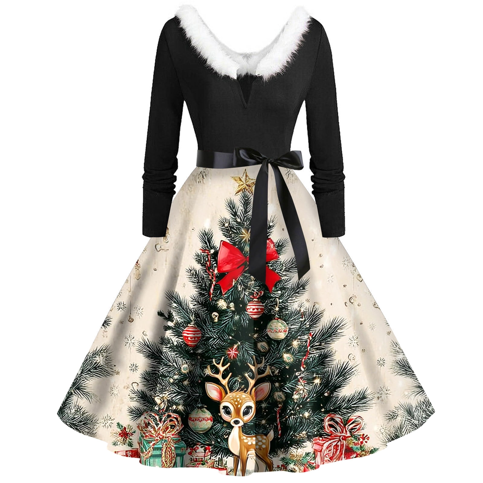 Christmas Dresses for Women Christmas Print Flare Dress For Women Long ...