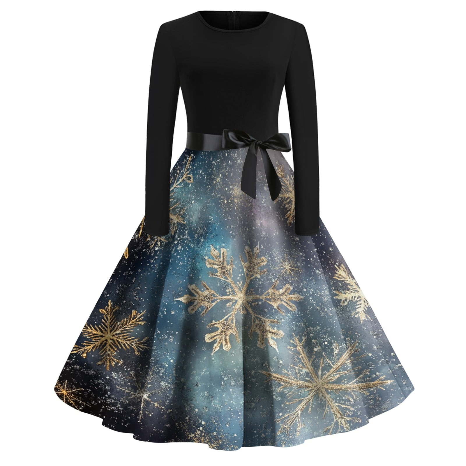 Christmas Dresses for Women Holiday Glitter Xmas Tree Print Dresses ...