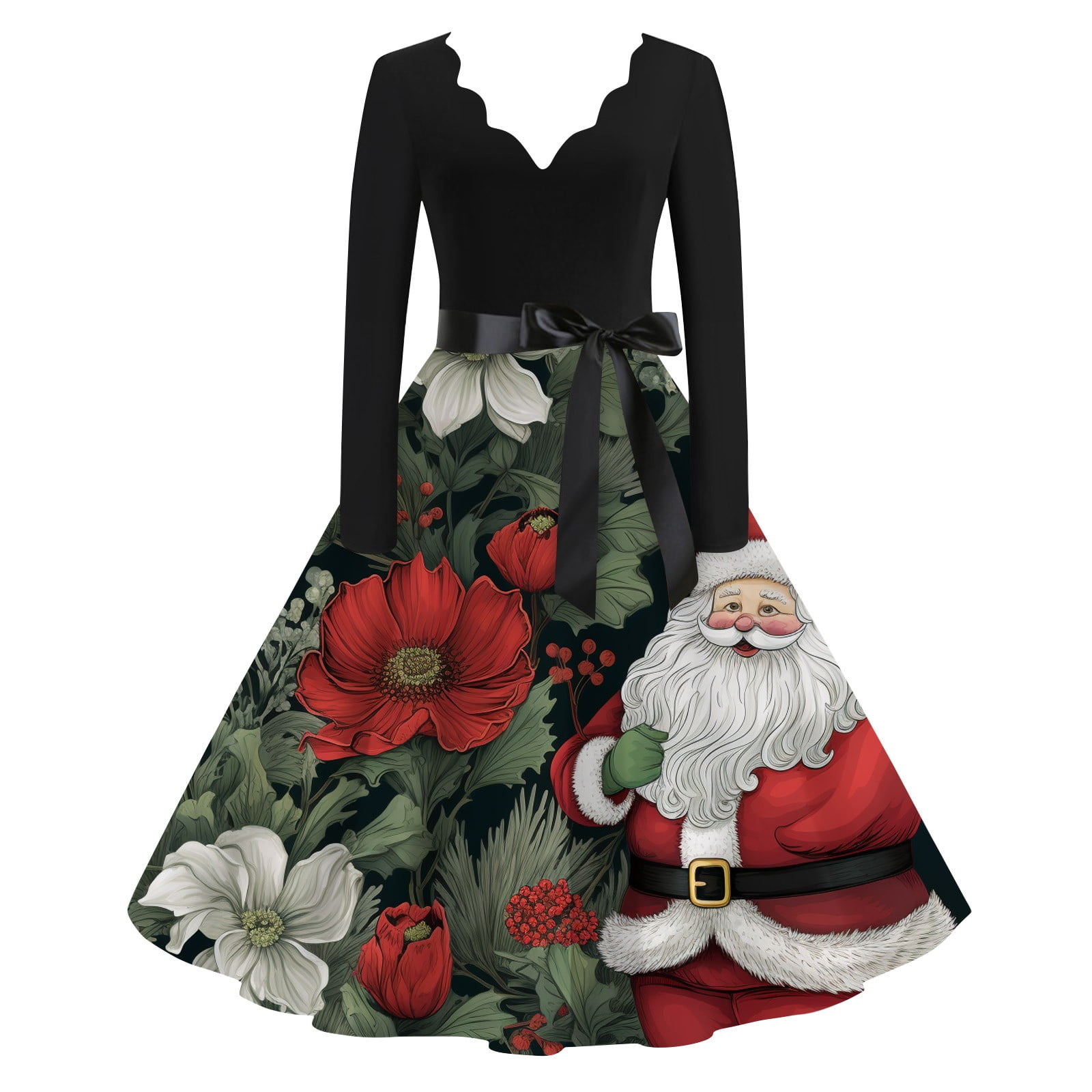 Christmas Dresses for Women Plus Size Christmas Costumes Holiday Glitter Xmas Tree Print Dresses ...