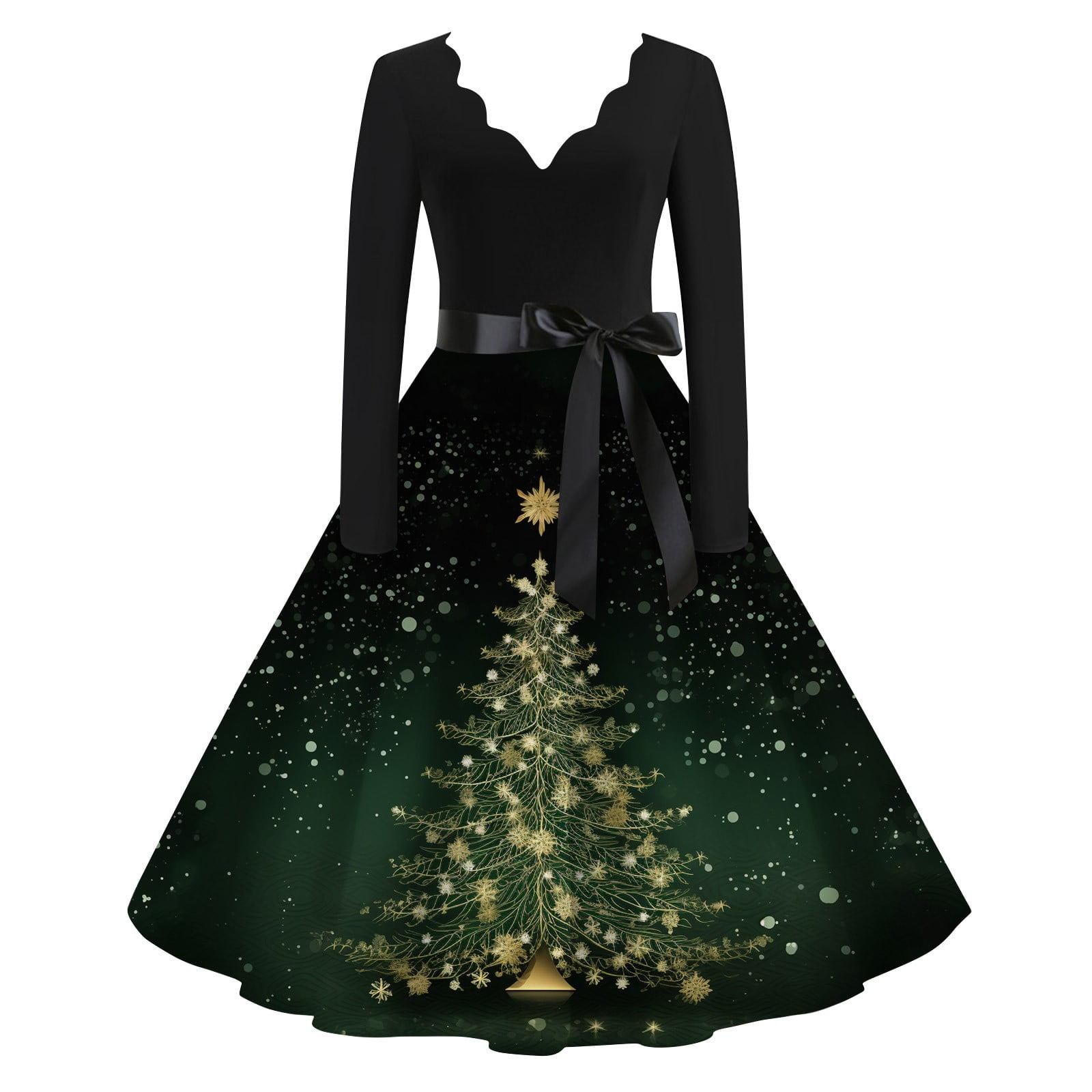 Christmas Dresses for Women Plus Size Glitter Xmas Tree Print Dress ...
