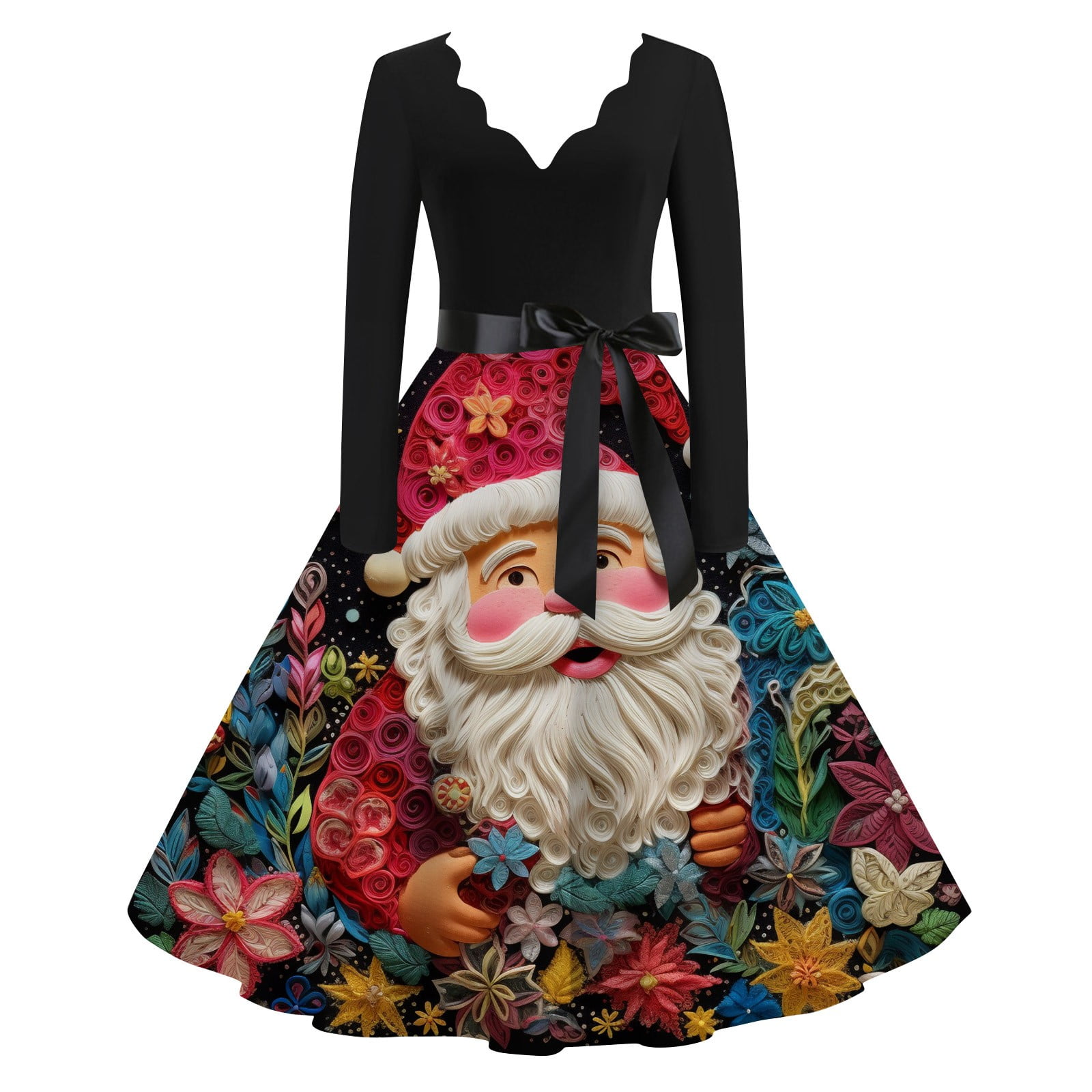 Christmas Dresses for Women Plus Size Snowflake Dress V Neck Long ...