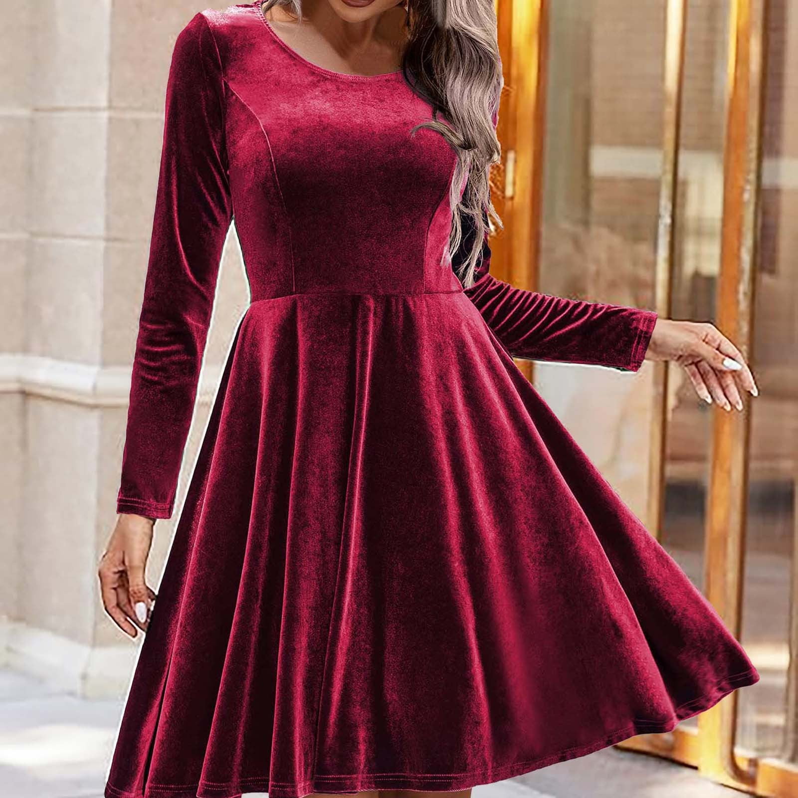 Christmas Dresses for Women Crew Neck Womens Long Sleeve Dresses Womens ...