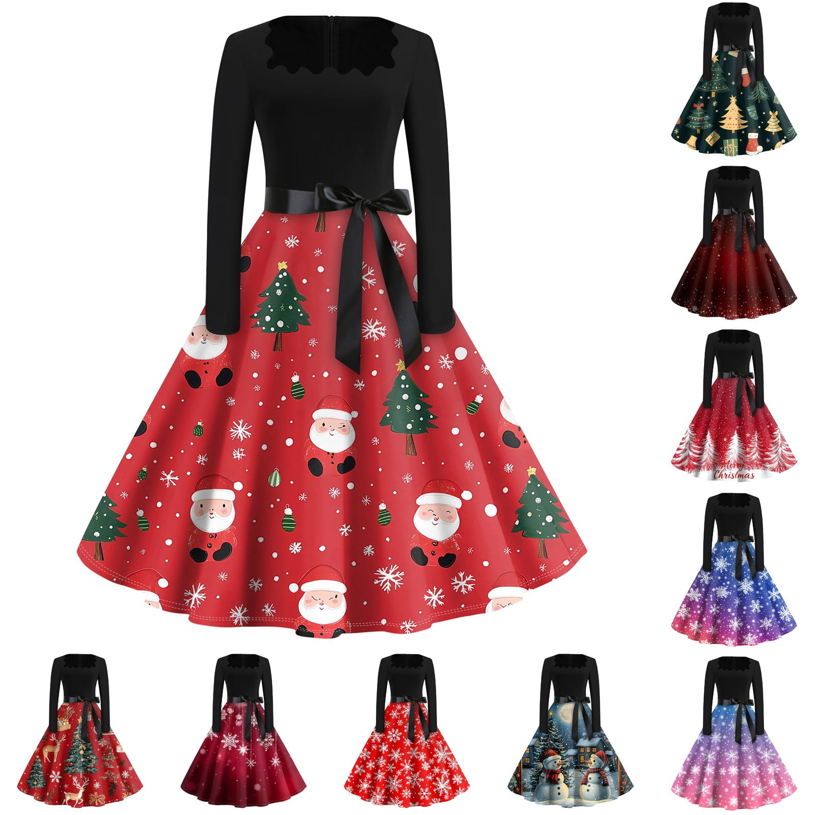 Christmas Dresses for Women Long Sleeve Flare Dress with Merry ...