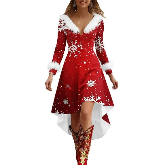 Christmas Dresses for Women Snowflake Santa Claus Long Sleeve Snowman ...