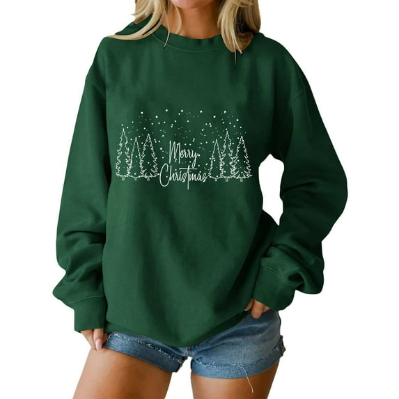 Christmas Drop Shoulder Sweatshirts for Women Holiday Graphic Round ...