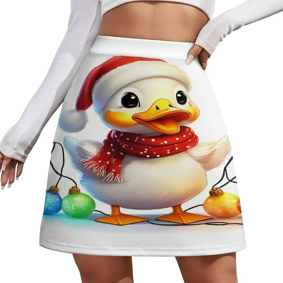 Christmas Duck Lights Decor Women's High Waist Skirt Stretchy Casual ...