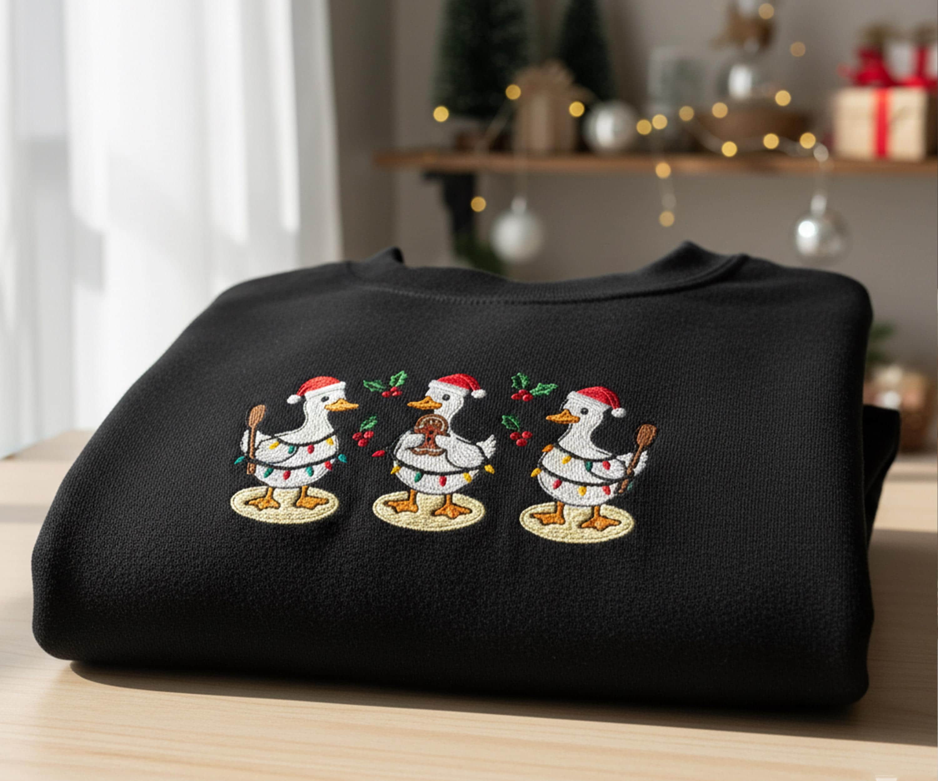 Christmas Ducks Embroidered Sweatshirt, Holiday Baking Duck Crewneck ...