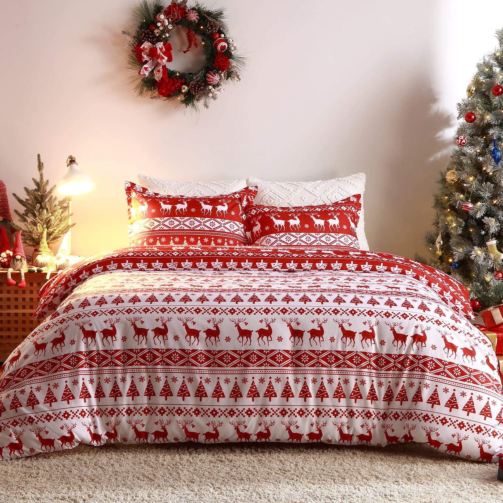Christmas Duvet Cover Set 3-Piece, Reversible Holiday Print Bedding ...