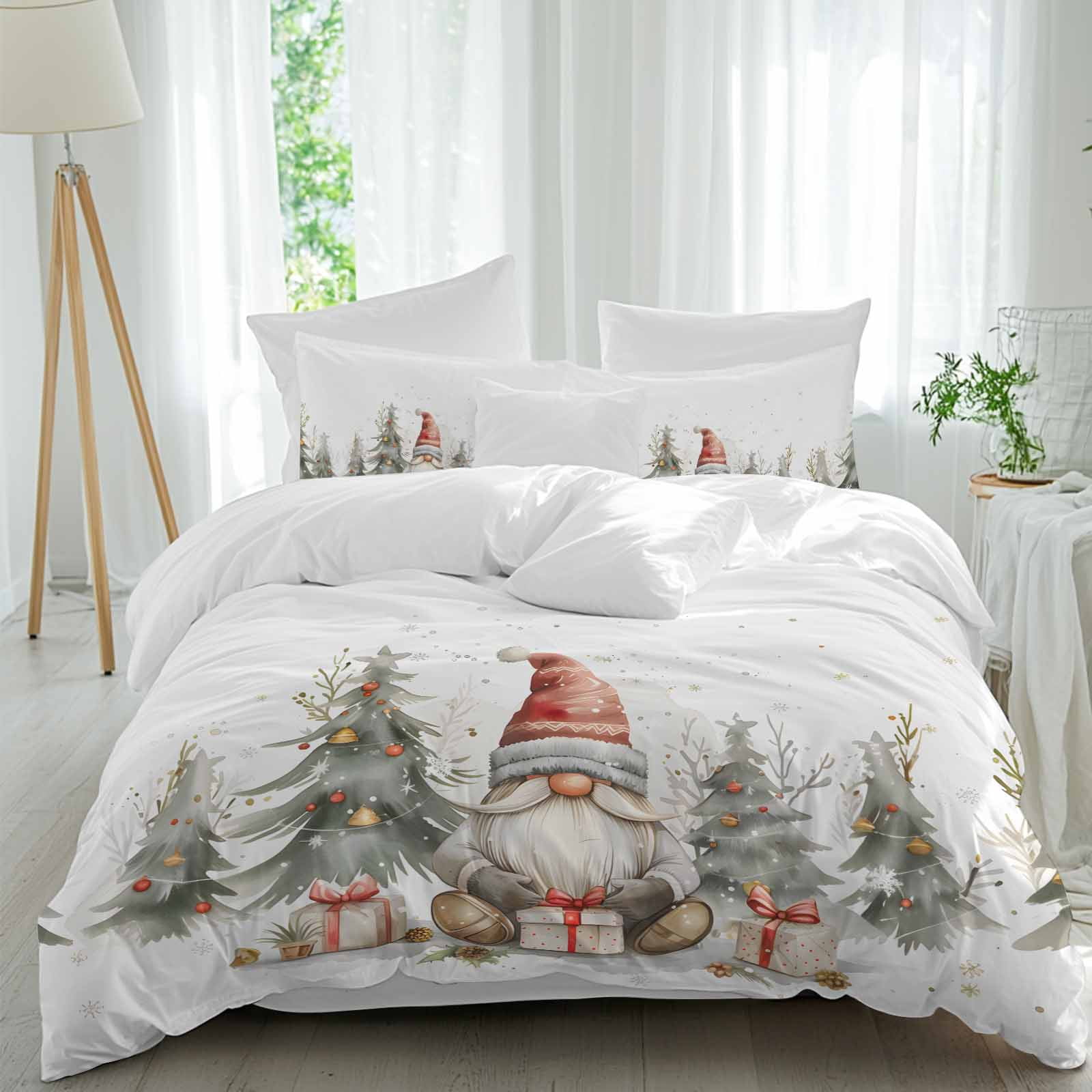 Christmas Duvet Cover Set Full Size, Gnome Evergreen Cap Bells ...