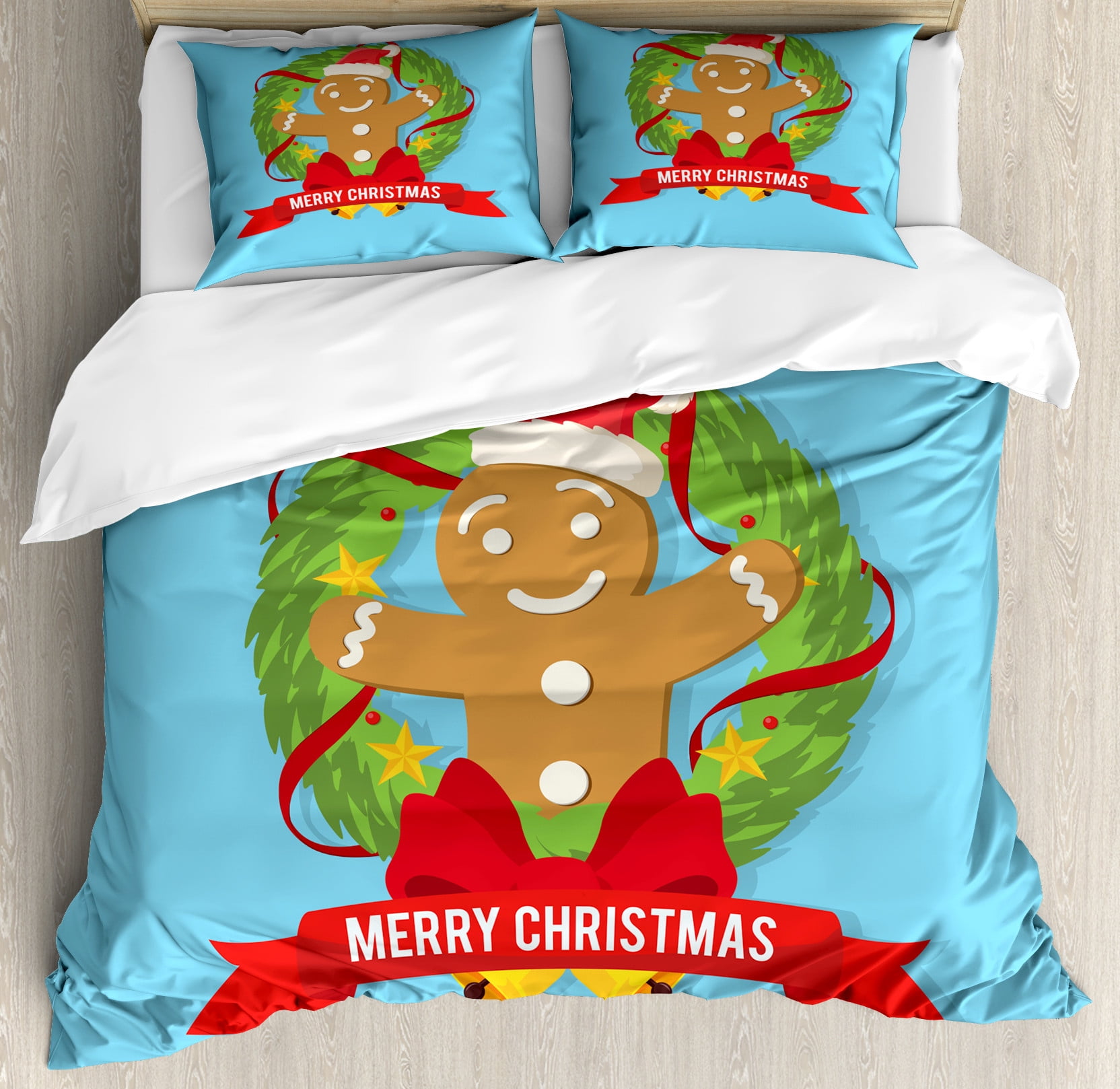 Christmas Duvet Cover Set, Gingerbread Cookie Man inside of a Noel ...