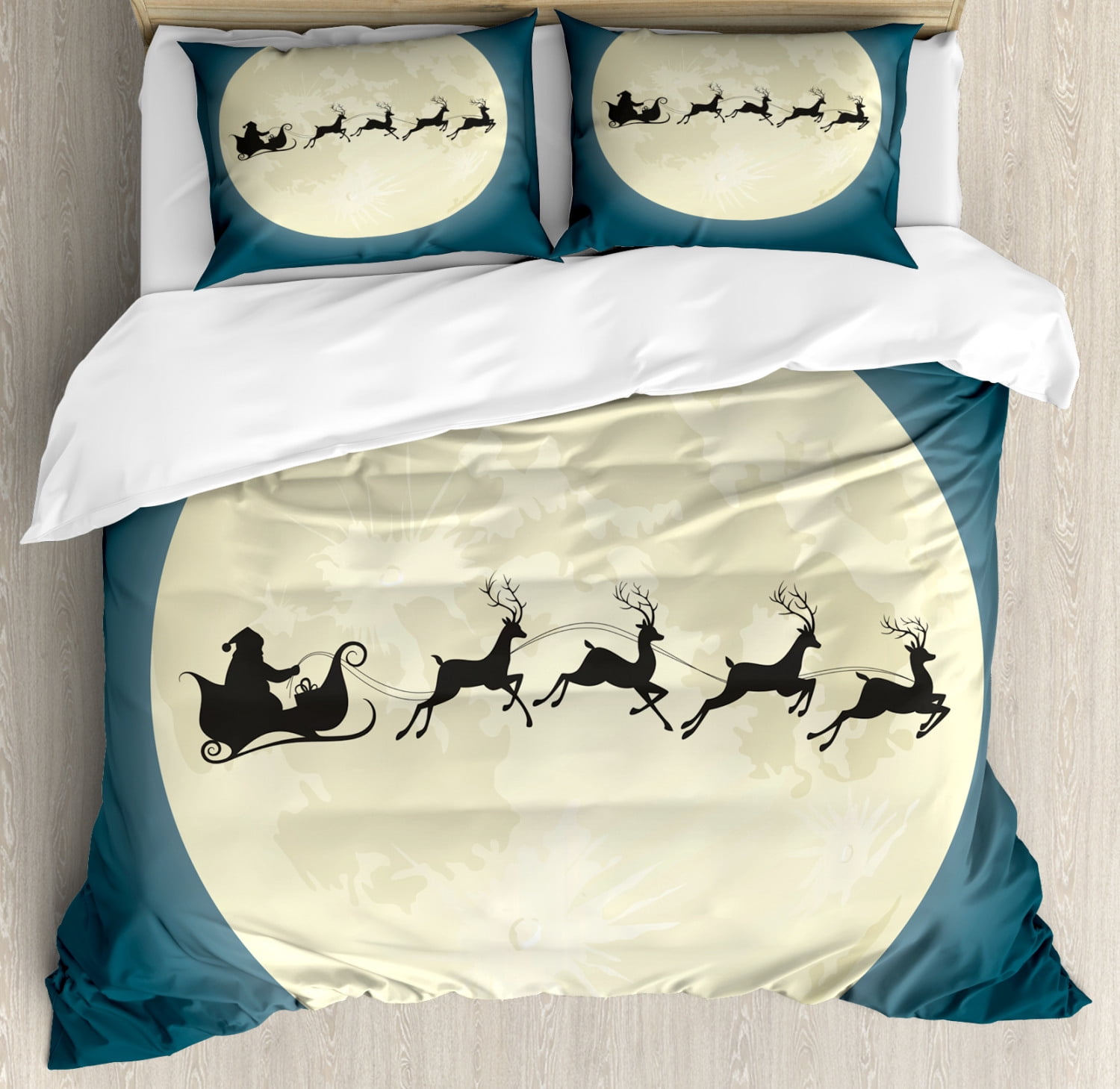 Christmas Duvet Cover Set King Size, Santa Claus Silhouette Riding a ...