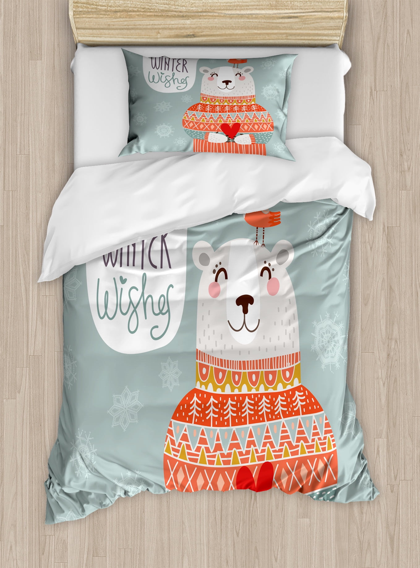 Christmas Duvet Cover Set, Little Bird Says Warm Winter Wishes on a ...