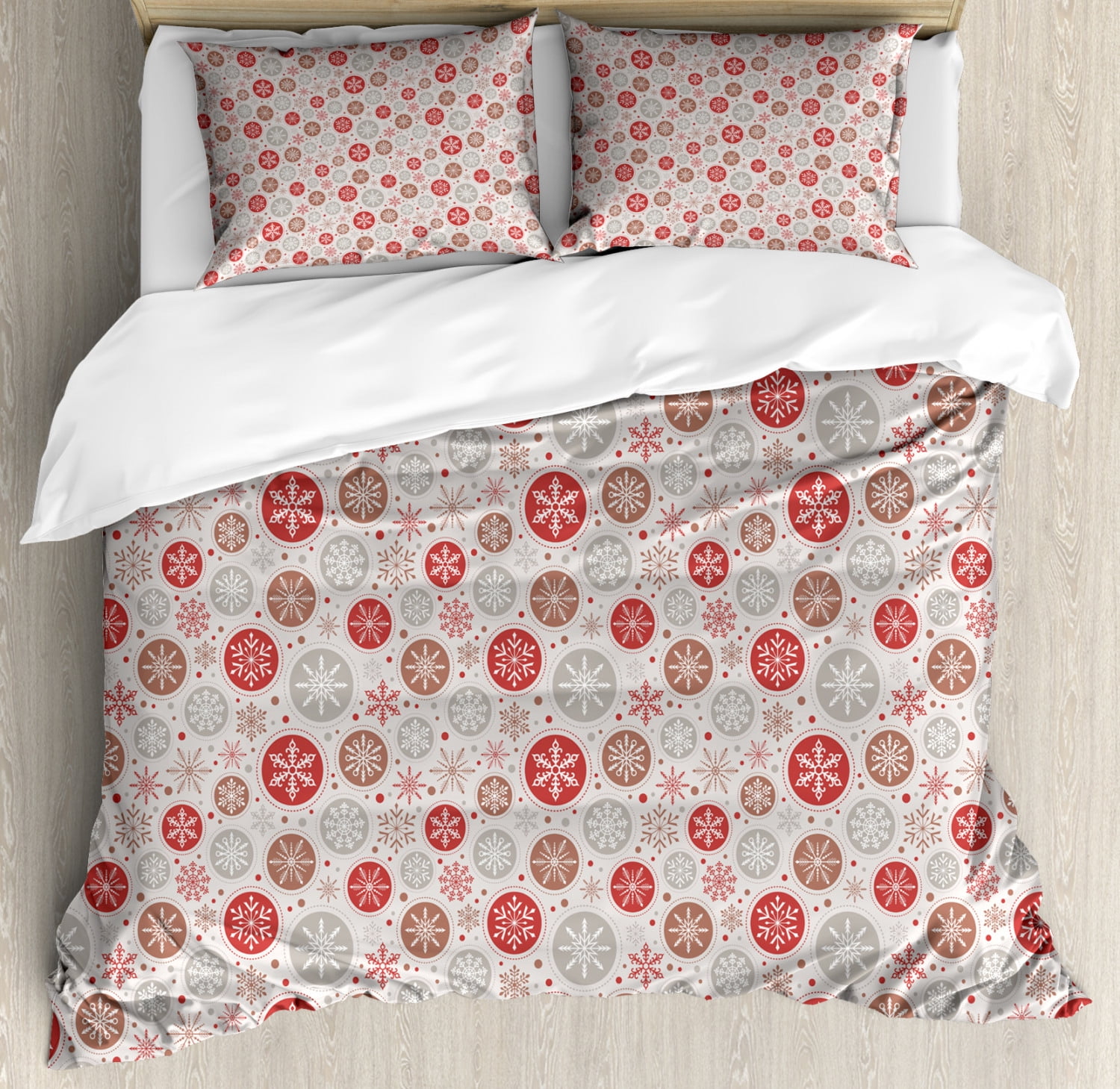 Christmas Duvet Cover Set Queen Size, Ornate Snowflakes Pattern in ...