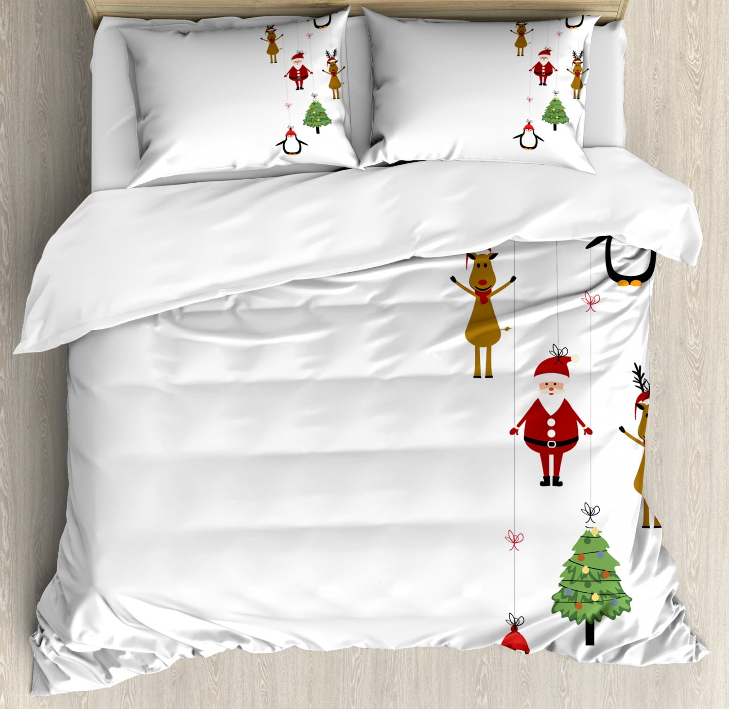 Christmas Duvet Cover Set Queen Size, Stylized Reindeers Santa Claus ...
