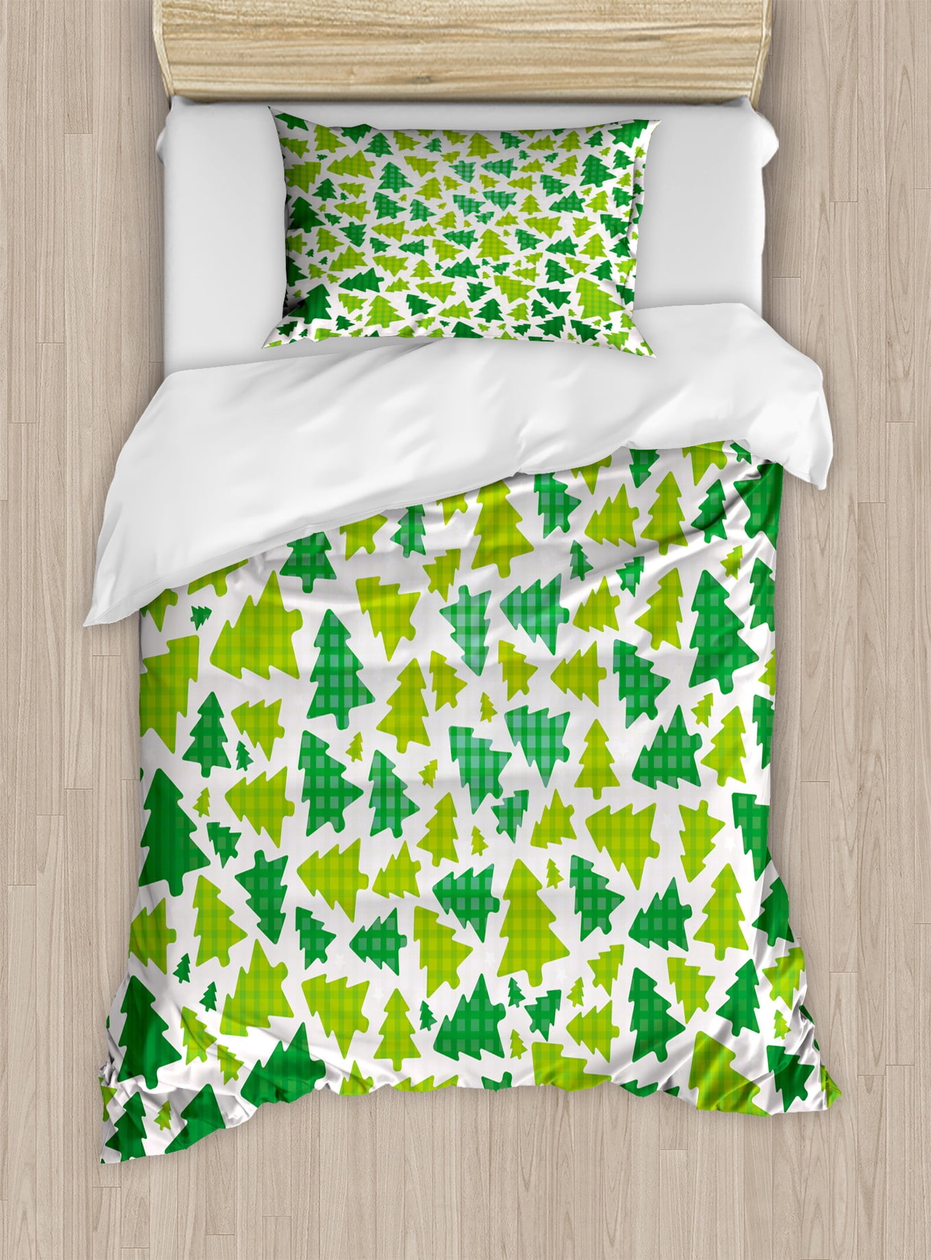 Christmas Duvet Cover Set, Simplistic Fir Pine Tree Silhouettes with ...
