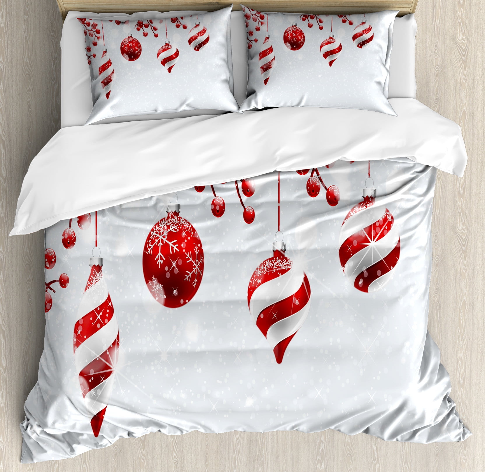 Christmas Duvet Cover Set, Traditional Design Holly Berry Branches Snow ...